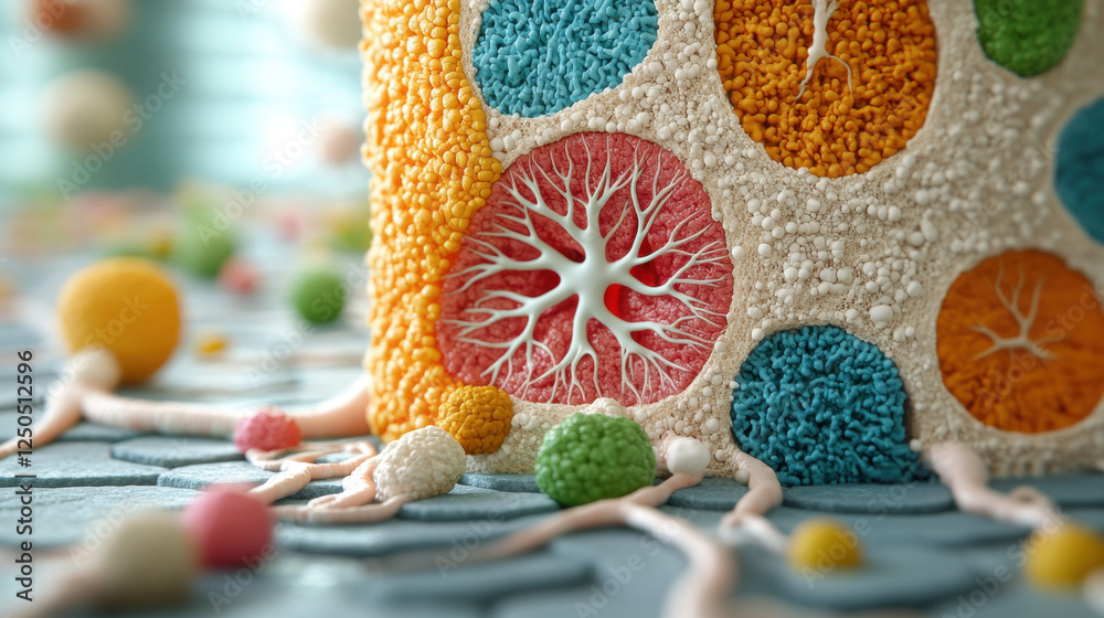 Lymphatic system, A detailed 3D cross-section of the lymphatic system, showcasing high fidelity ...
