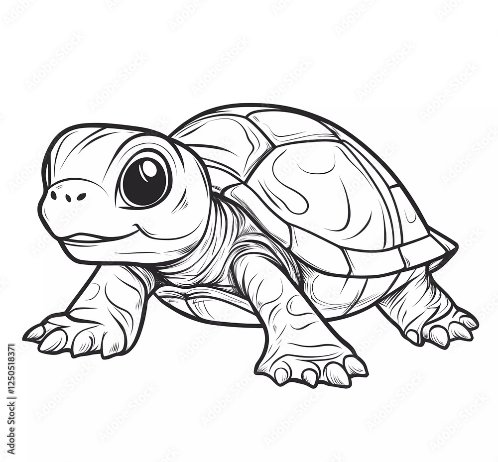 Cute cartoon baby turtle coloring page for kids, simple line art style ...