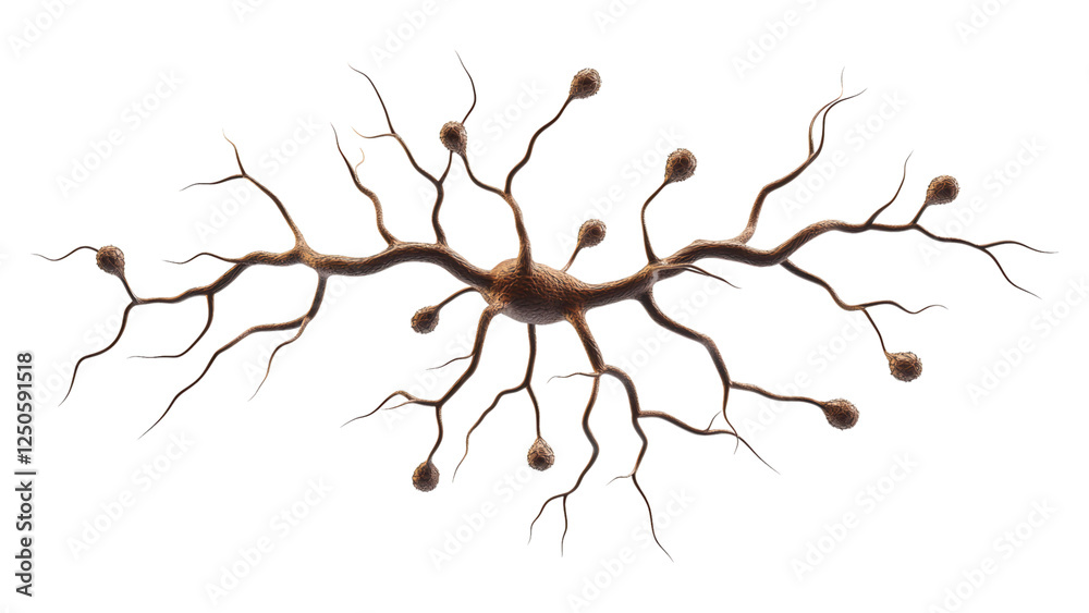 3D Neuron Model with Electrical Impulses, detailed and isolated design ...