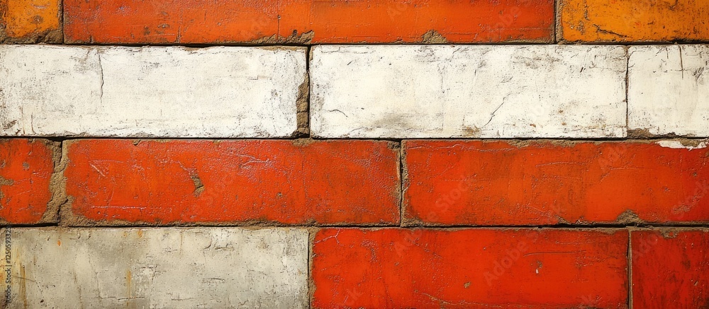 Textured old brick wall featuring red, orange, and white horizontal ...