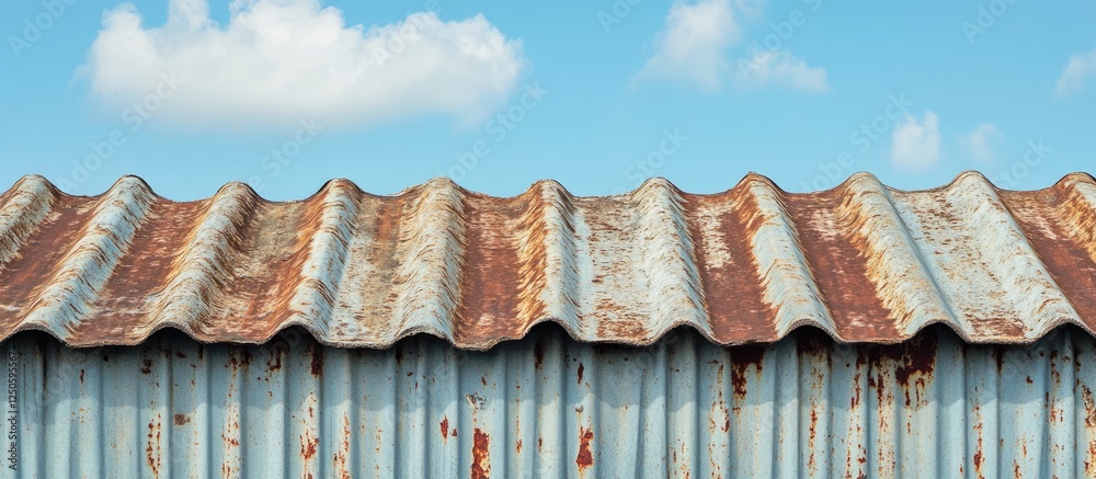 Deteriorated corrugated fiber cement roof sheets with rust and ...