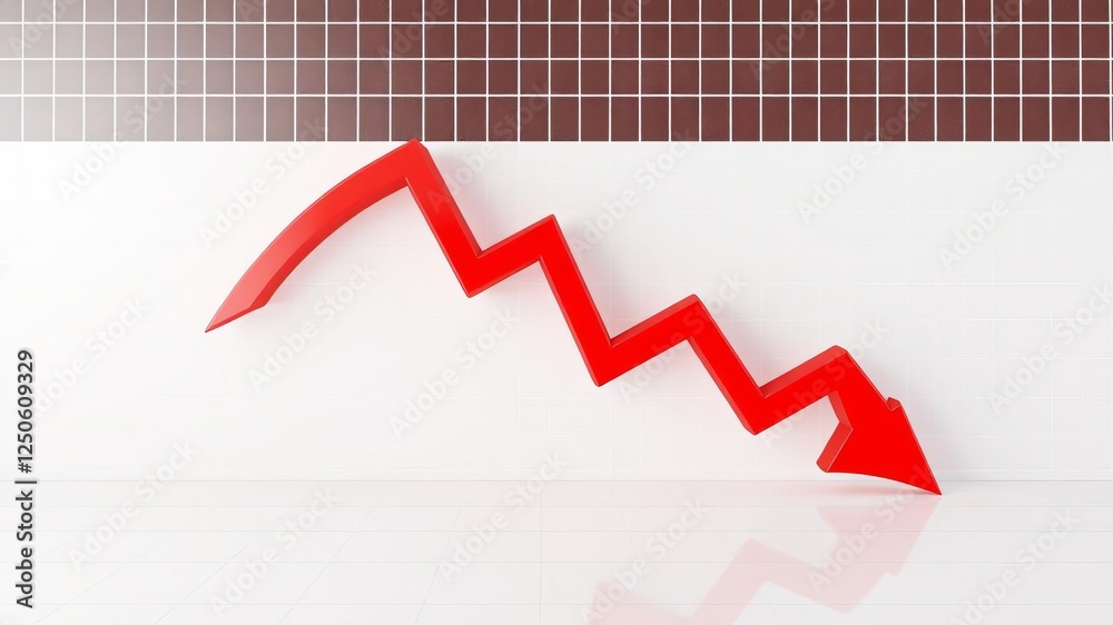 Red stock market graph line showing decline on white grid background ...