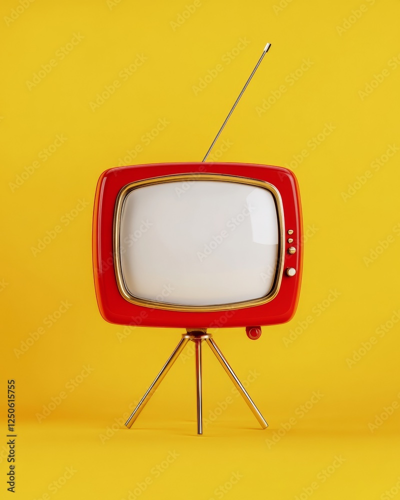 Retro Revival Vibrant Red Vintage TV Against Golden Background ...