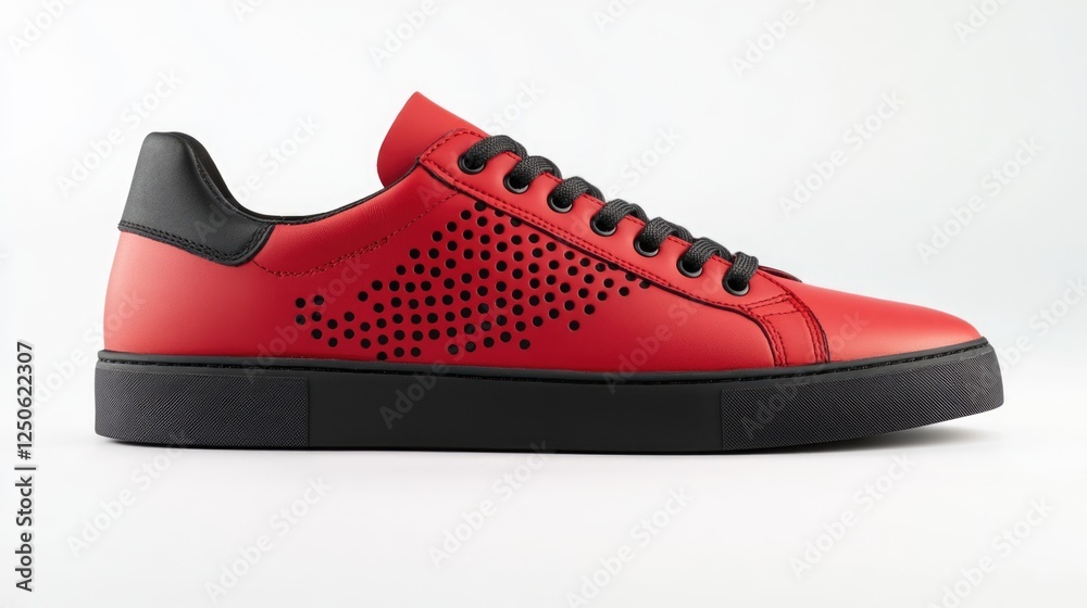 Stylish red and black sneakers featuring laser cut leather for modern ...
