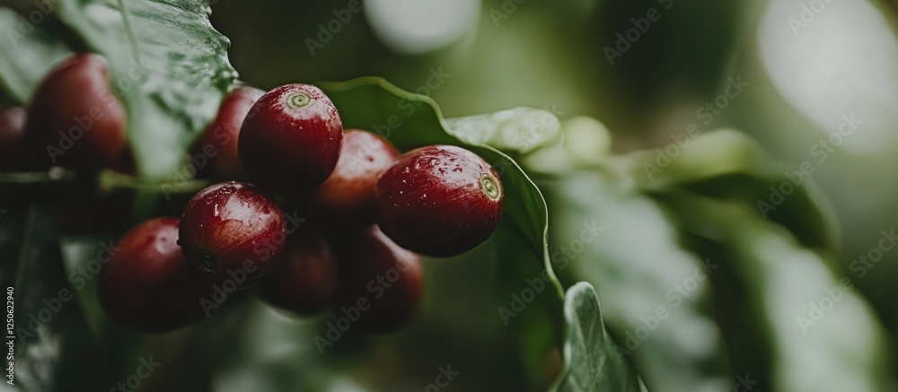 Arabica coffee cherries in the early stage of ripening showcasing ...