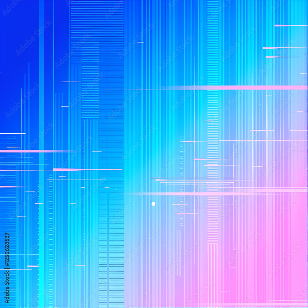 Abstract blue, mint and pink background with interlaced digital glitch ...
