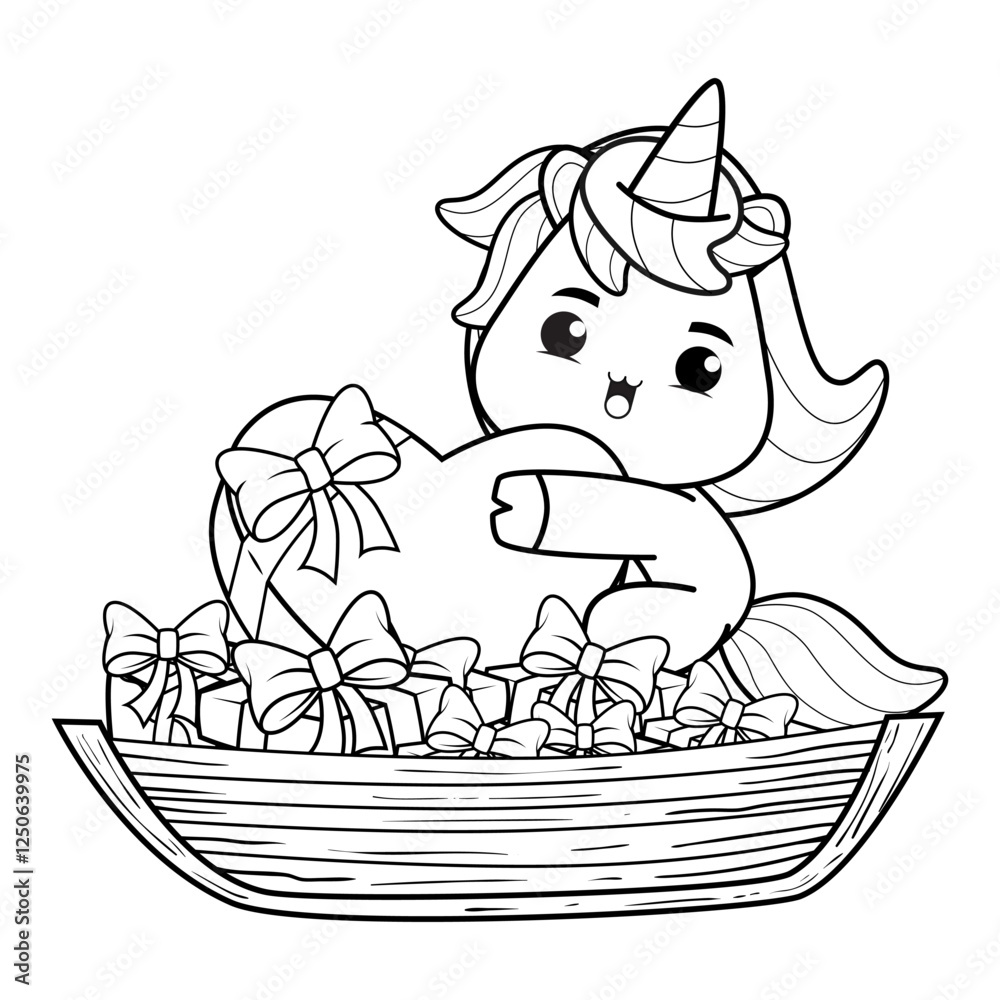 Valentine Day Coloring Page with cute unicorn Stock Vector | Adobe Stock