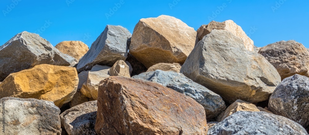 Sandstone and siltstone boulders used for riprap in dam construction ...