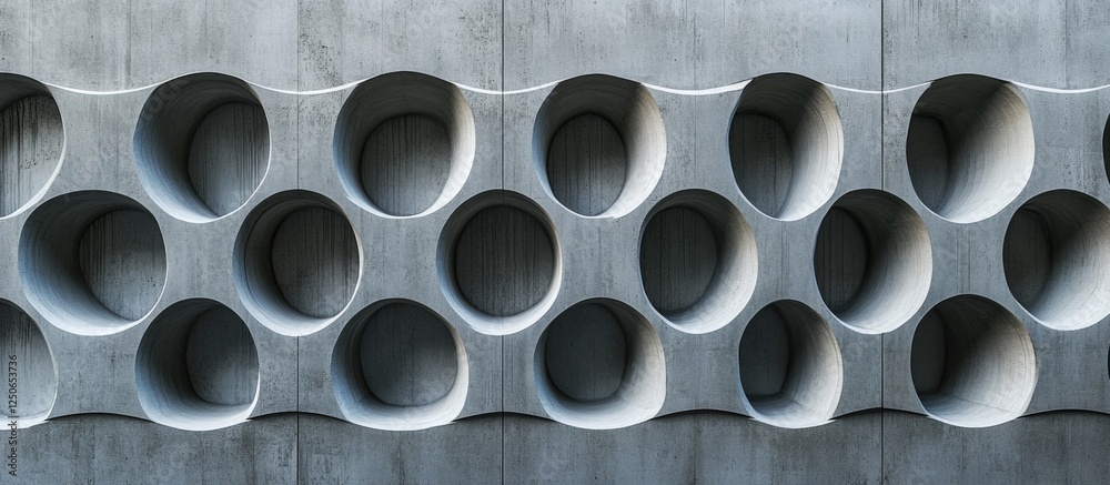 Geometric architectural texture with circular cutouts on a gray ...