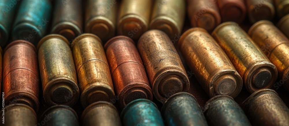 Close-up texture of assorted gun cartridge cases showcasing various ...
