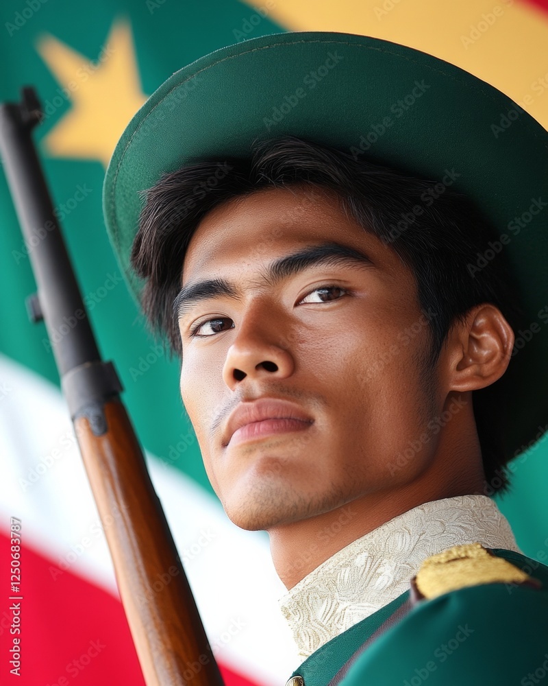 Timeless Patriotism Young Soldier in Ceremonial Stance with Rifle ...
