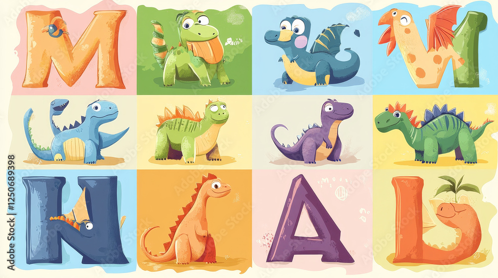 Kids dinosaurs alphabet with cartoon dino characters and eggs vector ...