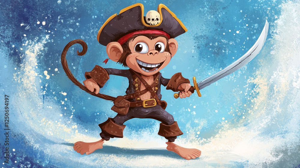Cartoon funny monkey pirate animal character. Isolated vector ...