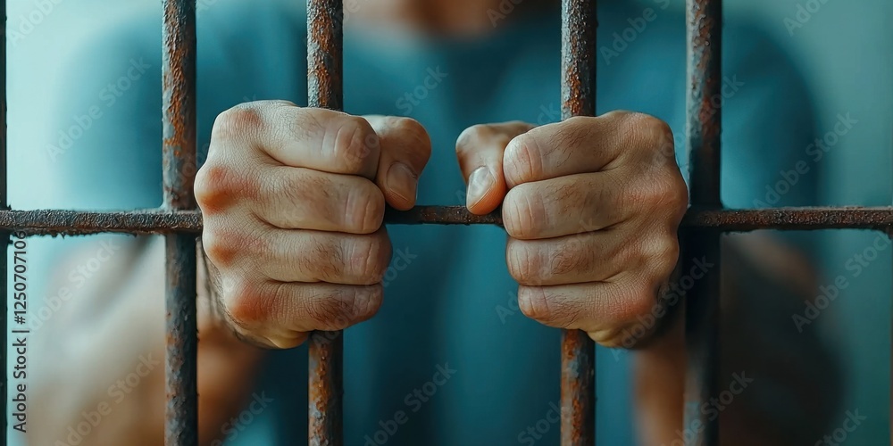 Struggle for freedom prisoner grips bars jail cell emotional image ...