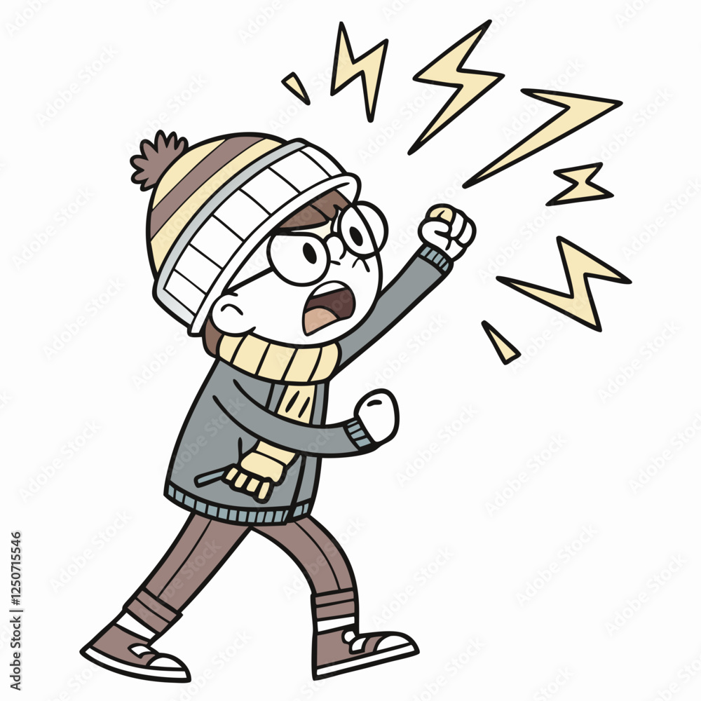 Cartoon Illustration of an Angry Boy Clenching Fist, Surrounded by ...