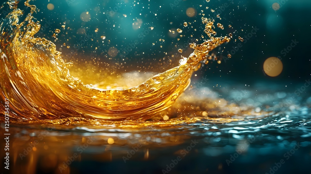 Stunning abstract image featuring a golden water splash with dynamic ...