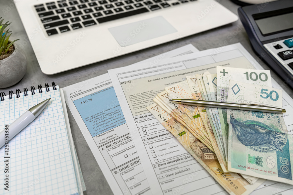 Polish tax forms PIT-38, PIT-36 PIT-37 polish tax form, pln zloty money ...