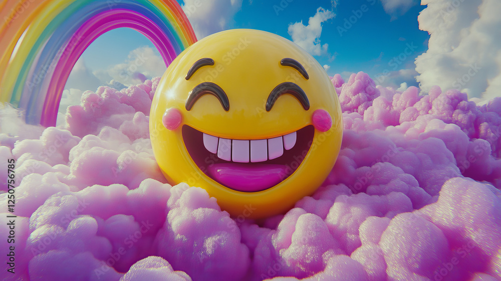 Groovy yellow smile face retro hippie character with rainbow barf ...
