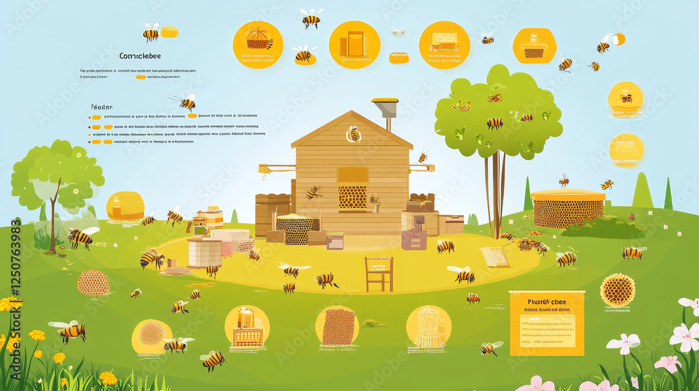 Ilustración de Stock Beekeeping infographic with honey production ...