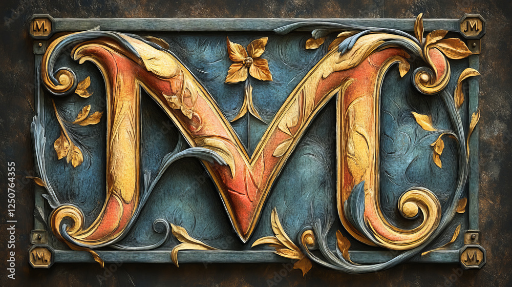 Set of alphabet symbols and elements of letter M. Rasterized version ...