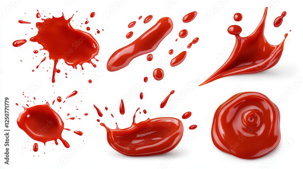 Ilustración de Stock Ketchup sauce stains and splashes, vector tomato ...