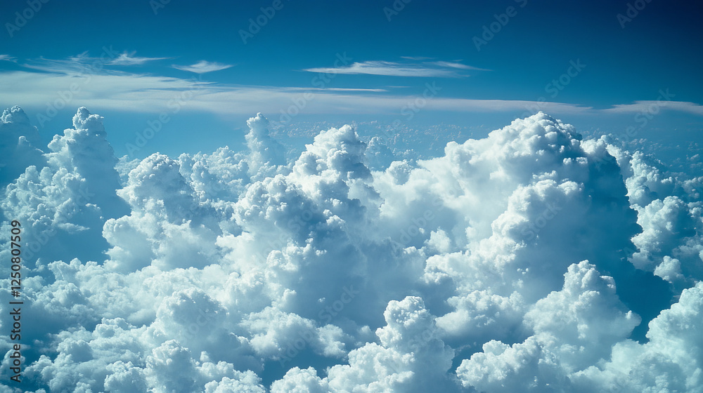 Ilustración de Stock Cartoon clouds in blue sky. Vector white soft and ...