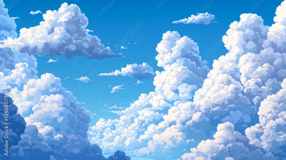 Cartoon clouds in blue sky. Vector white soft and fluffy spindrift or ...