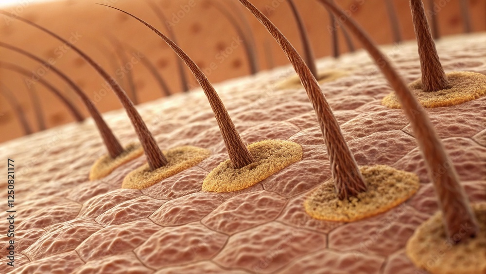 Educational diagram of human skin layers and components including hair ...