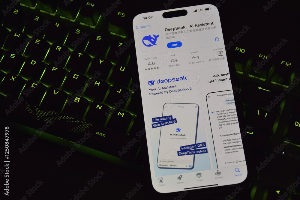 Deepseek Ai logo is displayed on smartphone. Stock Photo | Adobe Stock