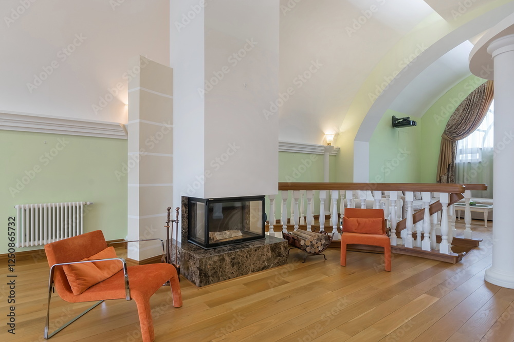 Magnificent interior design of the living room with a fireplace in ...