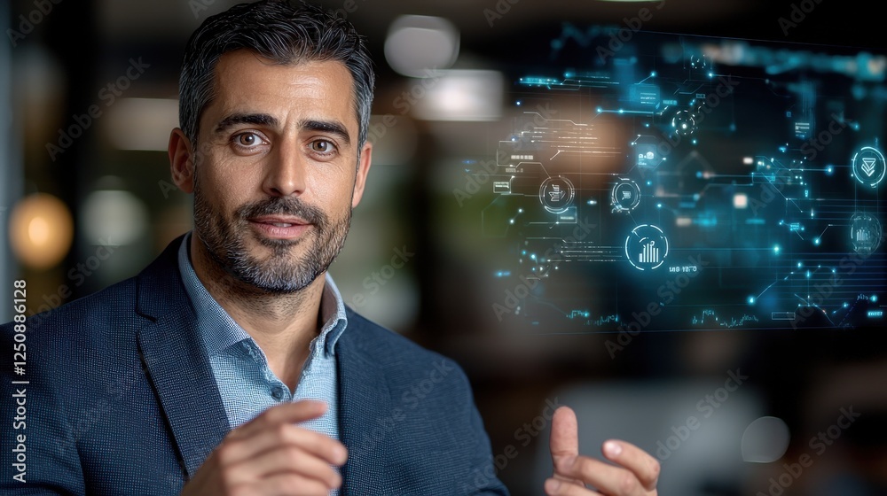 Futuristic digital invoice displayed on a transparent holographic ...