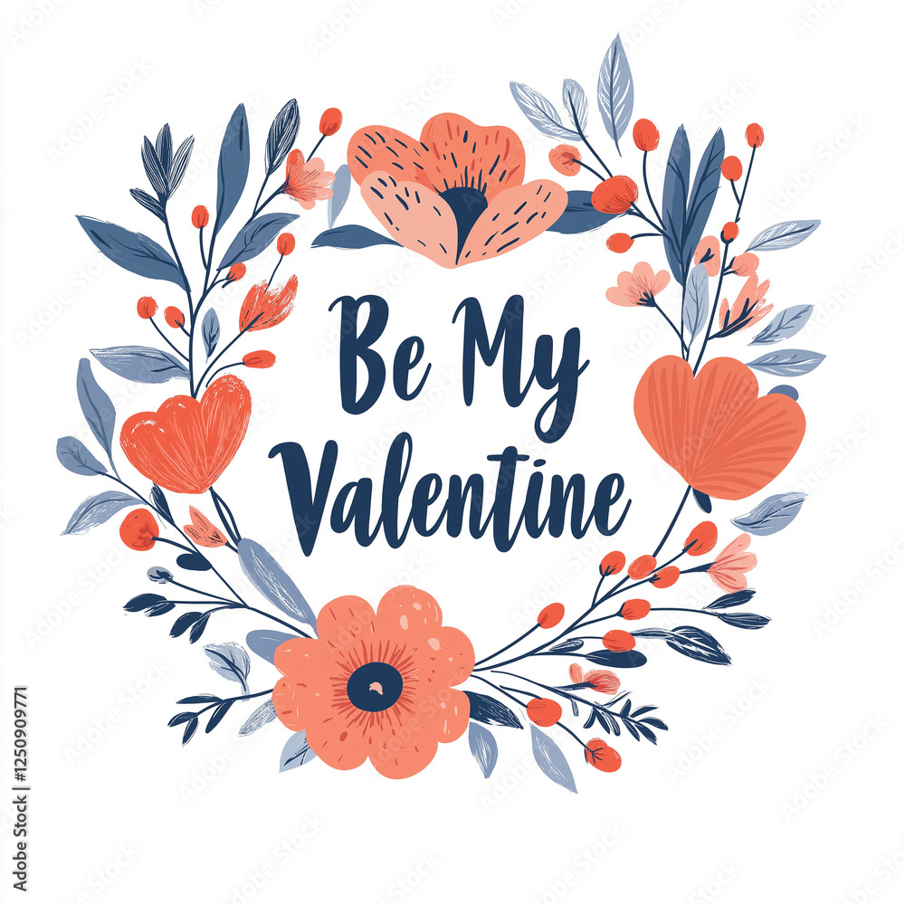 Be My Valentine Floral Typography Clipart Stock Illustration | Adobe Stock
