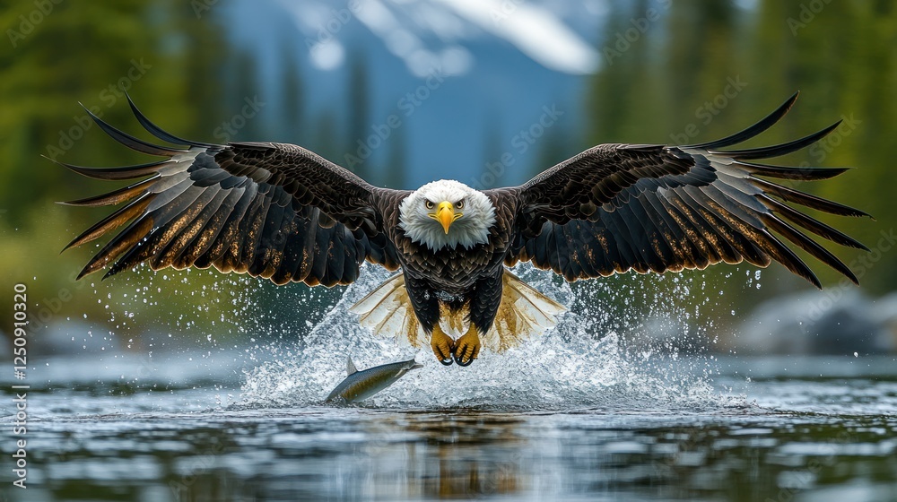 Bald eagle catching salmon, mountain river Stock Photo | Adobe Stock