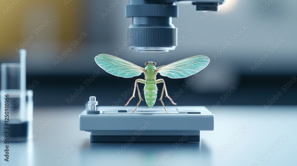 insect being viewed under a microscope, highlighting its intricate ...