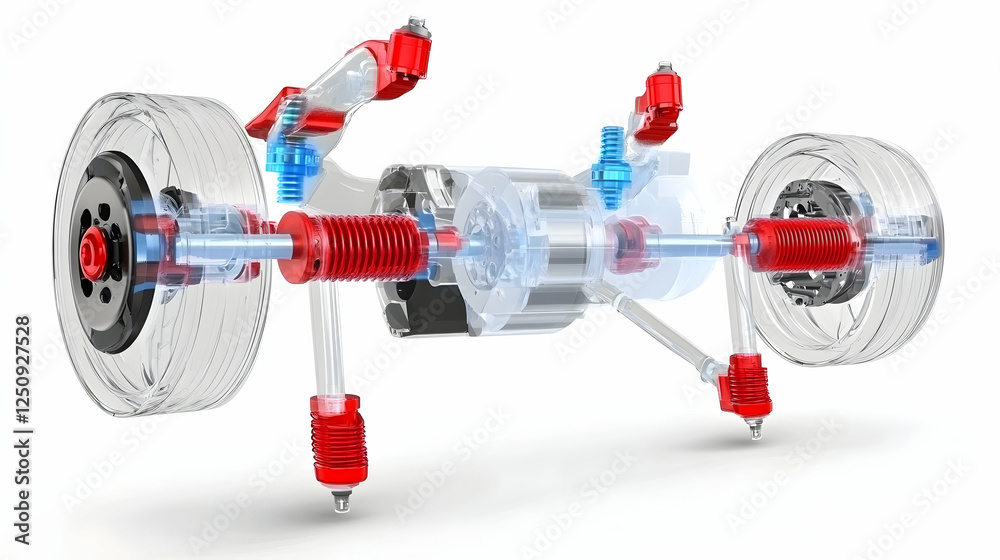 Car suspension model for engineering. Cutaway illustration in white ...