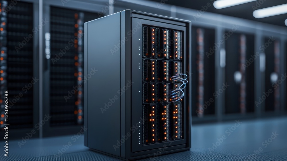 Powerful quantum supercomputer in a high-tech server room with advanced computing equipment ...