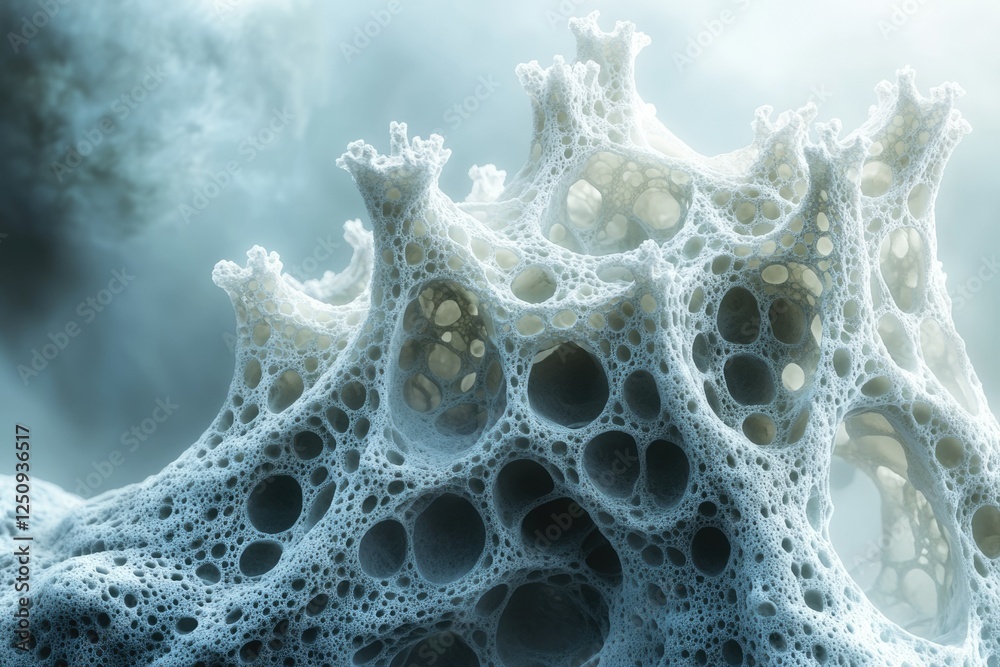 Abstract 3D render of a porous, cavernous structure resembling a bone ...