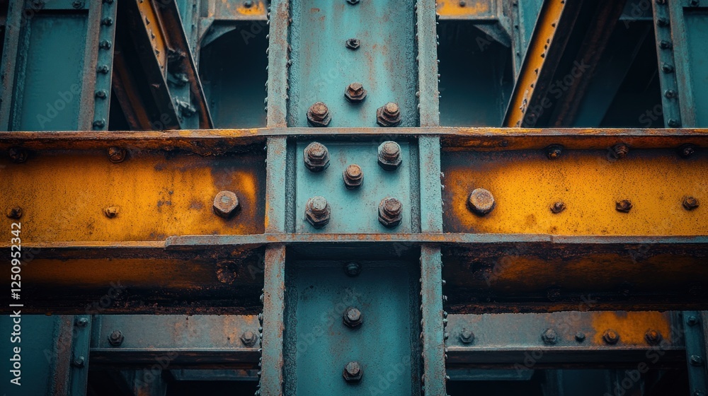 Rusty steel bridge beams, bolts, urban texture, industrial background ...
