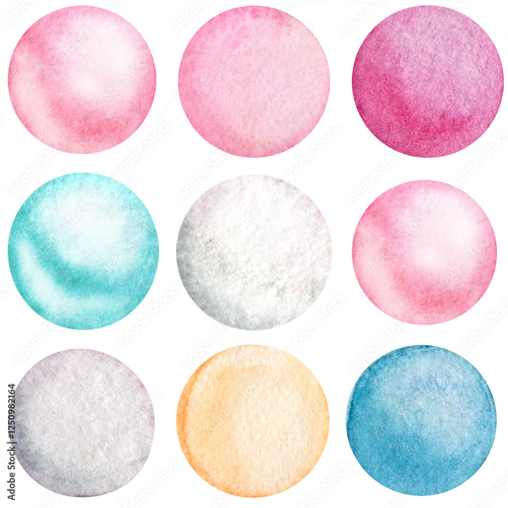 Watercolor balls white,pink and blue.colorful watercolor dots set ...