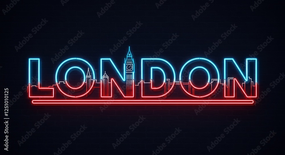 London neon skyline with Big Ben in a glowing futuristic city design ...