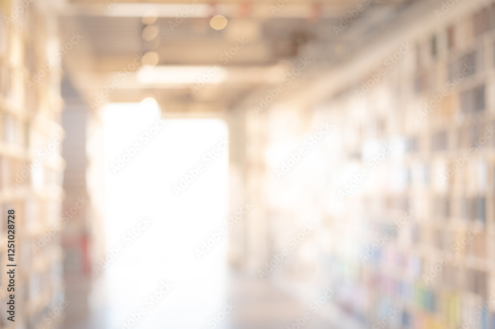 Abstract blurred material library room. Defocused perspective of ...