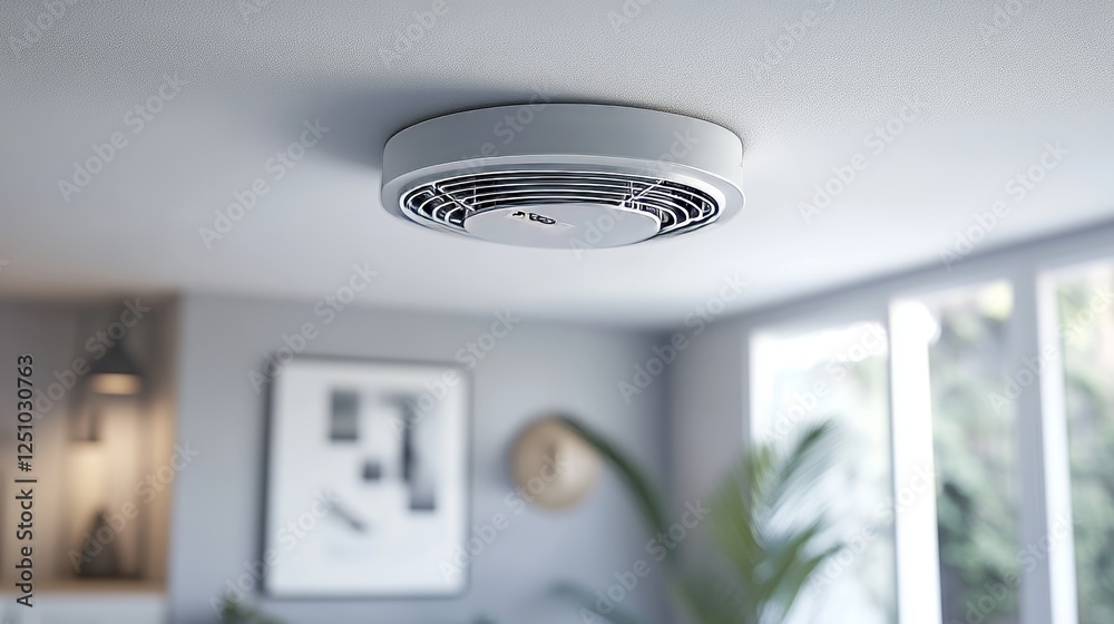 Modern Smoke Detector Mounted on White Ceiling Home Safety and Fire ...