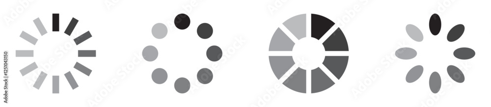 Set of grayscale loading icons in circular motion, minimal spinner ... Set of grayscale loading icons in circular motion, minimal spinner ...