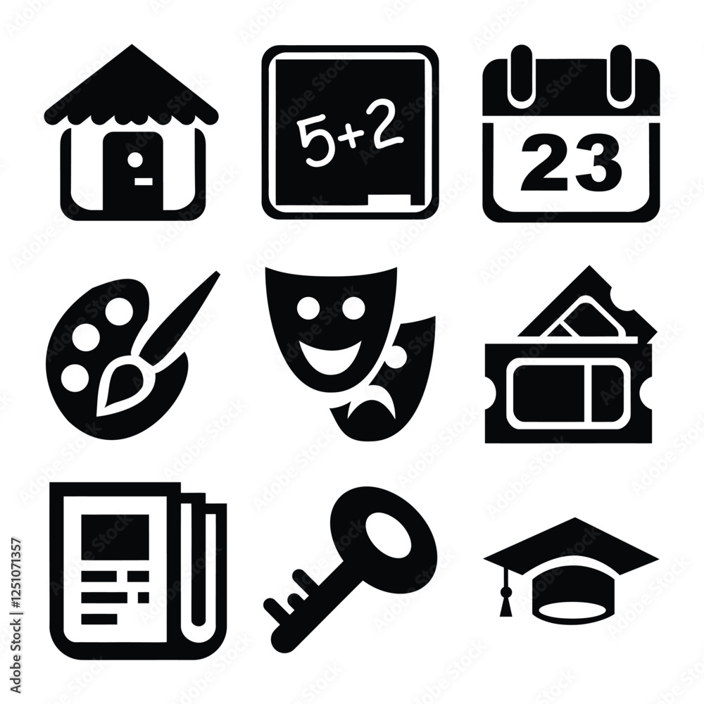 School, Education, Learning Icons with Simple Designs, Minimal Graphics ...