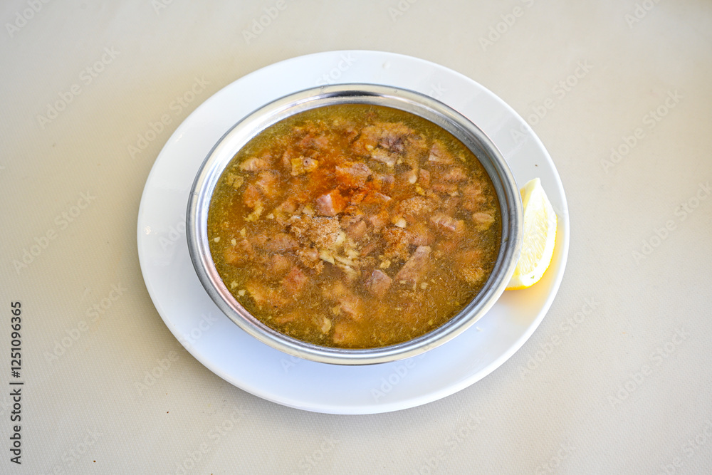 Turkish Traditional Tripe Soup. Iskembe, tuzlama, sirdan, beyran, ayak ...