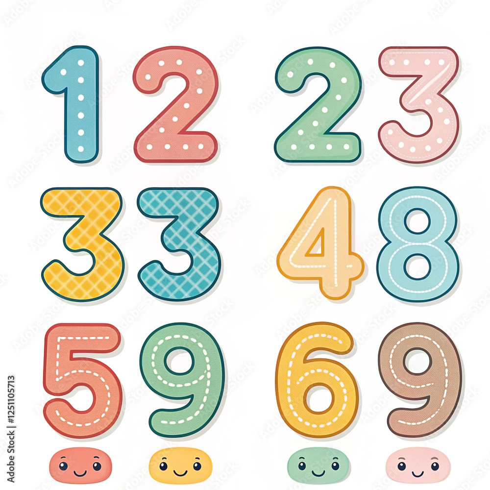 Colorful numbers learning chart for kids, playful background Stock ...