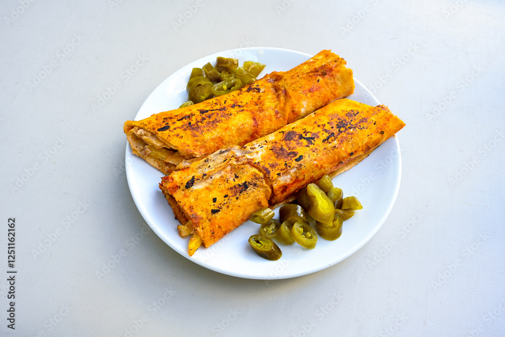 Lavash zurna doner kebab ( zurna durum ) or shawarma sliced in plate ...