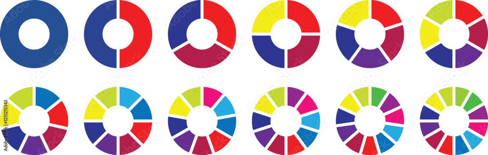 Pie charts diagrams. Set of different color circles isolated. Infographic element round shape ...