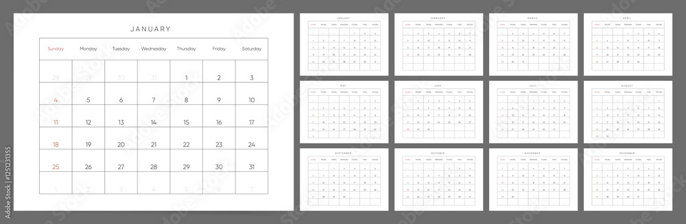 2026 Calendar Template Design. Week starts on Sunday office calendar ...