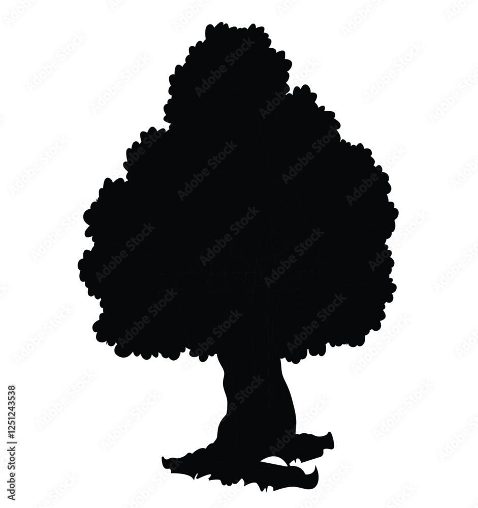 Cute cartoon hand drawn vector tree icon silhouette. Stock Vector ...